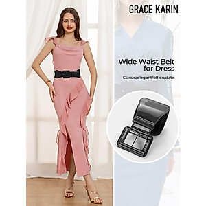 GRACE KARIN Women's Wide Patent Leather Buckle High Waist Fashion Belt Black M