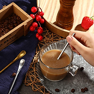 6 Pieces 304 Stainless Steel Coffee Stir Sticks Drink Stir Spoons Cocktail Tea Stirring Spoons Beverage Stirrer Spoons with 2 Long Handle and 4 Short Handle for Home, Kitchen, Office