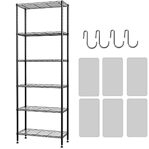 HOMEFORT 6-Shelving Unit, Adjustable Wire Shelving, Metal Wire Shelf with Shelf Liners and Hooks for Kitchen, Closet, Bathroom, Laundry, Black,21" W x 11" D x 69" H