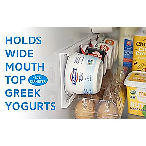 Storage Theory Yogurt Fridge Organizer - Holds up to 4 Wide-Mouth Vegan and Greek Yogurt Cups Each - Peel and Stick Slider Shelf for Small Refrigerator Spaces - 2 pc
