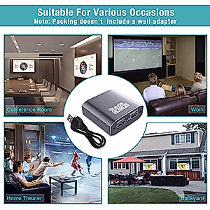 HDMI Splitter 1 in 2 Out - 4K Aluminum Ver1.4 HDCP, Powered HDMI Splitter Supports 3D 4K@30HZ Full HD1080P for Xbox PS4 PS3 Fire Stick Roku Blu-Ray Player Apple TV HDTV - Cable Included, Grey