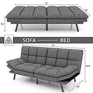 LIFERECORD Modern Linen Fabric Futon Sofa Bed, Dark Gray
