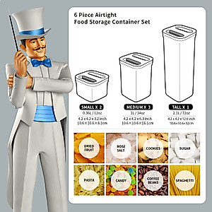 MR.SIGA 6 Piece Airtight Food Storage Container Set, BPA Free Kitchen Pantry Organization Canisters, One-handed Kitchen Storage Containers for Cereal, Spaghetti, Pasta, Black