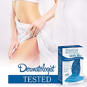 Satin Smooth Titanium Blue Hard Wax with Azulene Oil & Vitamin E, Thin Film Pebble Wax for Coarse Hair, Brazilian Bikini Waxing, Ideal for Sensitive Skin, Hair Removal Wax, 35oz