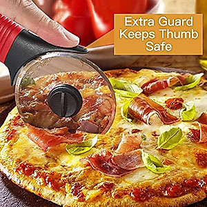Luxear Pizza Cutter Wheel Professional Pizza Slicer Large with Removable Stainless Steel Blade Silicone Handle Anti-Slip with Ergonomic Design and Protective Cover Washable Easily, 20 cm (8"), Red