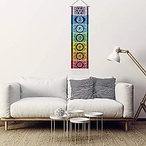 Uspring Colorful Tapestry Mandala Tapestry Trippy Tapestry Wall Hanging with Tassel Striped for Room (Black, 12.8 x 51.2 inches)