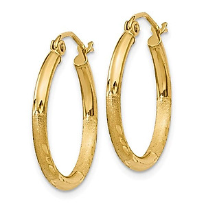 Small 14k Yellow Gold Diamond Cut Hoop Earrings with Click-down Clasp, (2mm Tube) (3/4 inch - 20mm)