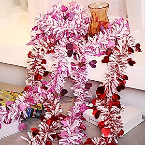 Bememo Valentine's Day Heart Tinsel Love Party Garland Sparkling Hanging Decoration for Valentine Wedding Engagement Anniversary Party Supplies (Total 33 Feet, Style C)