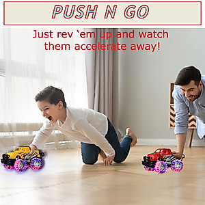 Playo Monster Trucks for Boys - Car Toys for Boys & Girls - Light up Toys for Kids - 6" Truck with Flashing LED Tires - Toy Cars for 3 Year Old boy + - Push n Go Childrens Birthday Gift (Blue)