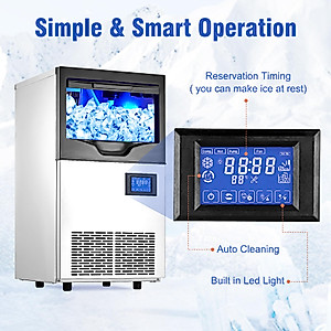 Commercial Ice Maker Machine,Freestanding/Under Counter Stainless Steel Ice Machine,100Lbs/24 Hour with 35Lbs Ice Storage Capacity, Perfect for Restaurant/Bar/Cafe/Shop/Home/Office