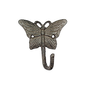 Handcrafted Nautical Decor Cast Iron Butterfly Hook 6" - Metal Wall Hook - Decorative Wall Butterflies