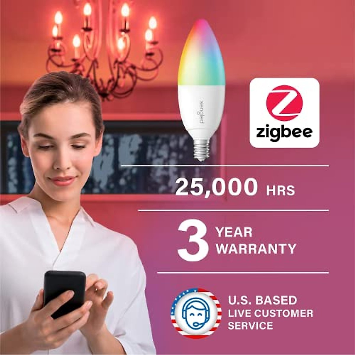 Sengled Zigbee Smart Candelabra Bulbs, Hub Required, Dimmable Multicolor E12 LED Candle Light Bulb Work with Alexa Echo(4th Gen), Echo Plus, Google/SmartThings, Voice/APP Control, 450 LM/40W Eqv. 4PK