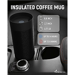 Peakvil 16 oz Insulated Thermos Travel Coffee Mug with Push Button Lid - Leakproof Reusable 304 Stainless Steel Tumbler Cup for Keep Hot/Ice