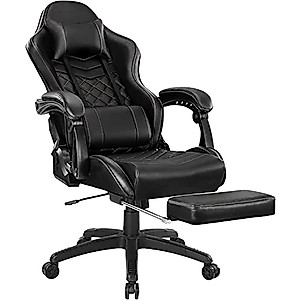 Blue Whale Massage Gaming Chair for Adults, 350LBS Office Chair with Retractable Footrest, Adjustable Armrest, Classic PU Leather Big and Tall Ergonomic Computer Chair