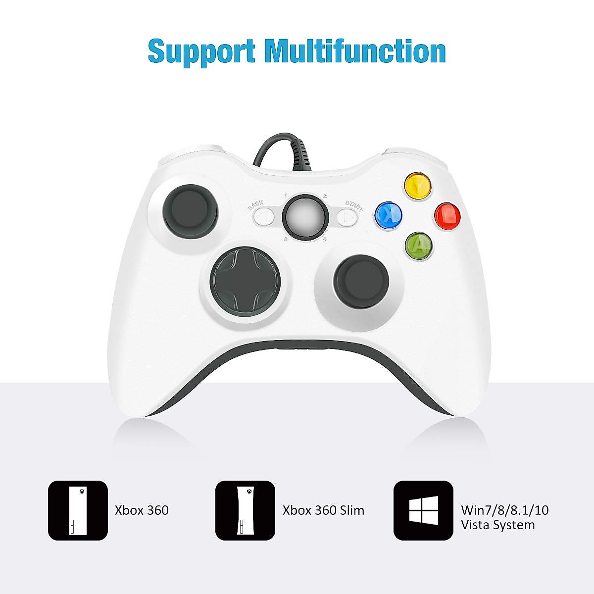 YAEYE Xbox 360 Wired Game Controller, USB Wired Gamepad Controller for Microsoft Xbox 360, PC Windows 7,8,10 with Dual-Vibration Turbo, Trigger Buttons (White)