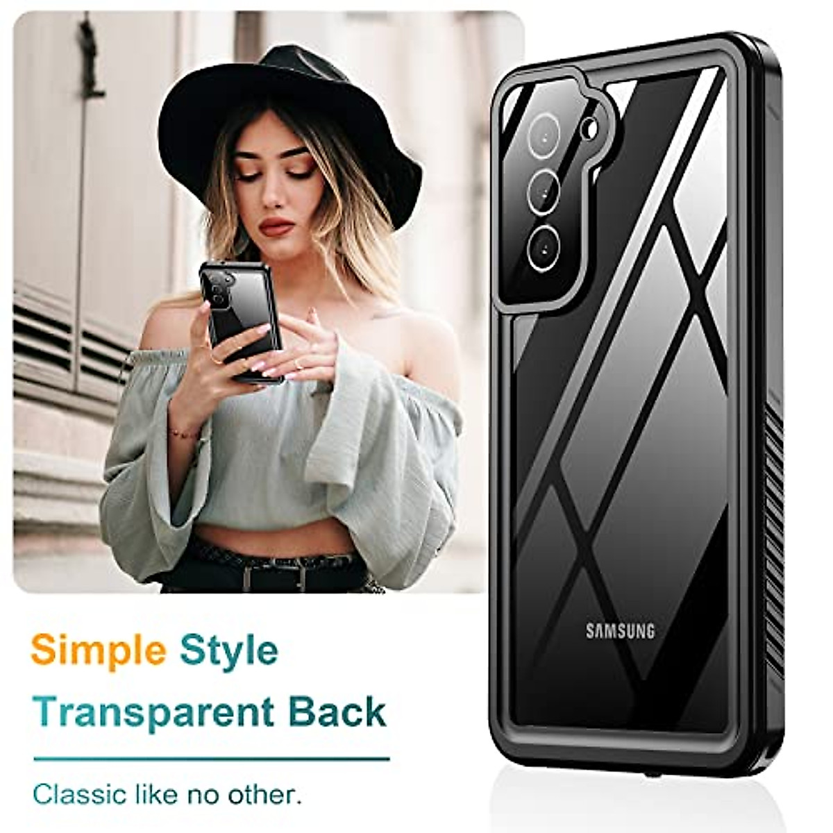 Temdan Samsung Galaxy S21 FE Waterproof Case, Slim Fit, Heavy Duty Protection, 6.4-inch Screen Protector - Black