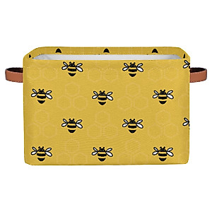 Storage Baskets with Handles, Bee Yellow Storage Cube Rectangular Fabric Collapsible Toy Storage Bin Organizer for Closet Shelf Laundry Nursery Kids Bedroom, 15x11x9.5 In,1 Pack