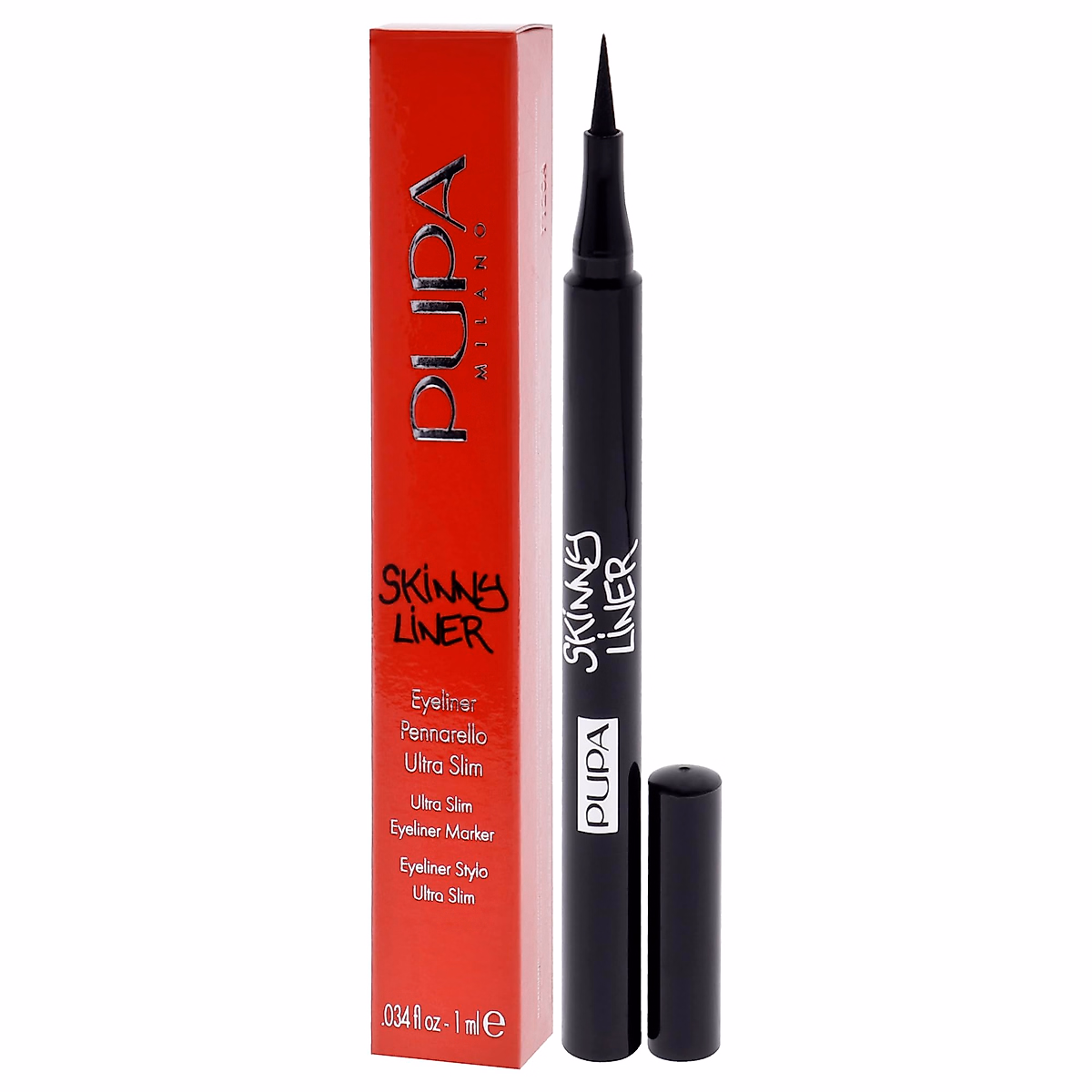 Pupa Milano Skinny Eyeliner - Ultra Slim For Maximum Precision - Soft Felt Tip Helps Create Wings - Intensifies The Lash Line - Water-Based Formula - Long Lasting Wear - 001 Extra Black - 0.034 Oz