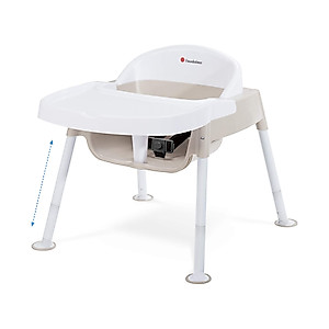Foundations Secure Sitter 7-13" Adjustable Height Feeding Chair, 1 Pack, Stable “No Tip” Feet, 3-Point Adjustable Harness, Removable Tray, Easy to Clean, Smooth Plastic (White/Tan)