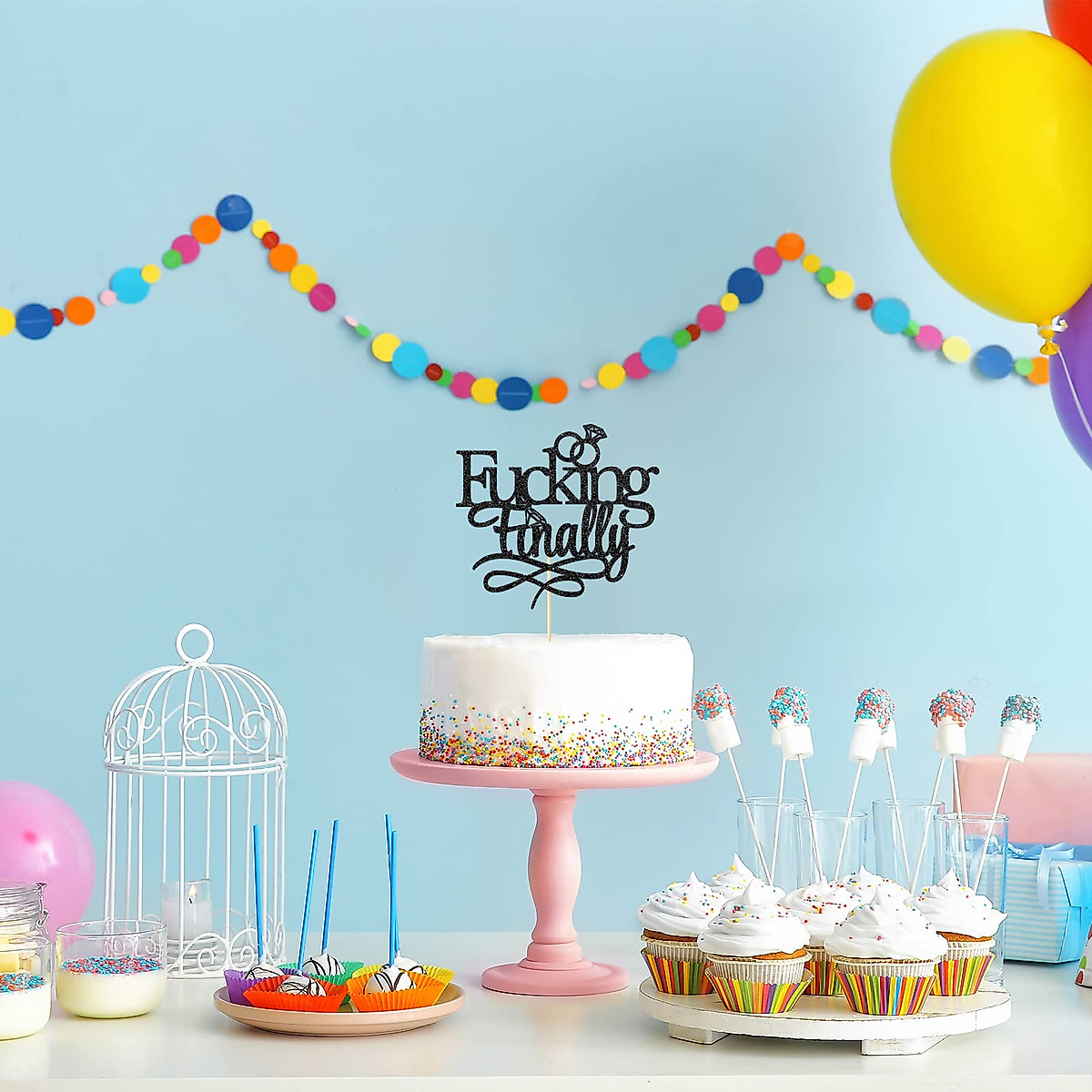 Fucking Finally Cake Topper - Funny Cake Topper for Wedding / Engagement / Bridal Shower Party Decorations - Finally Diamond Cake Decor - Black