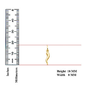 TGDJ 14k Yellow Gold Cornicello Italian Horn Charm Pendant - Height 18 MM Width 8 MM