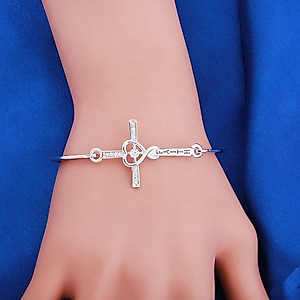 WUSUANED Infinity Love Heart God Cross With Faith Inscription Christian Bracelet Religious Gift for Women(faith cross bracelet silver)