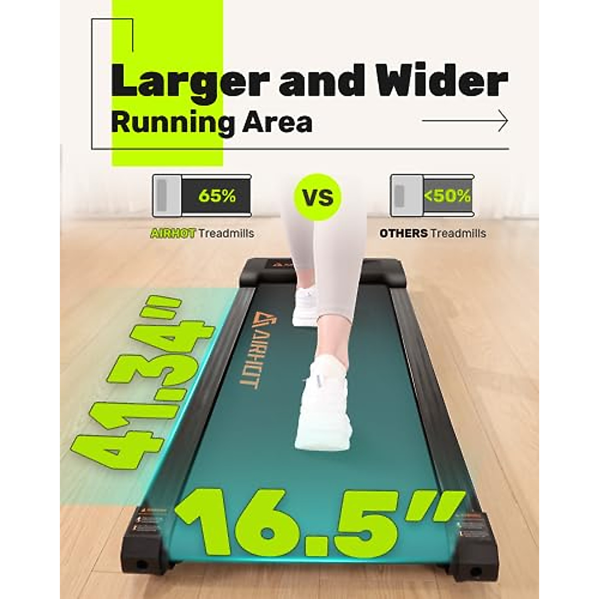 AIRHOT Walking Pad Treadmill, 2.5HP Under Desk Treadmill with Remote Control & LED Display, Quiet Desk Treadmill for Compact Space, Portable Treadmill for Home Office Use, Black