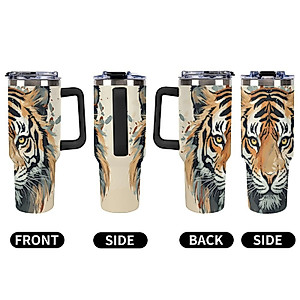MNVTSKOP 40 Oz Tumbler With Handle And Straw Black Year of The Tiger Tiger Face Printed Stainless Steel Car Cup Coffee Mug Leak Proof Insulated Water Bottle for Travel Camping Gym