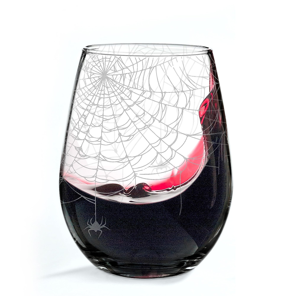 SPIDERWEBS Engraved 17oz Stemless Wine Glass | Great Halloween Scary Spooky Creature Gift Idea!