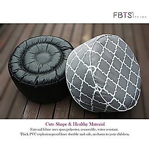 FBTS Prime Inflatable Footstool Ottoman Grey Geometry Round 21x9 Inch Patio Foot Stools and Ottomans Portable Footrest