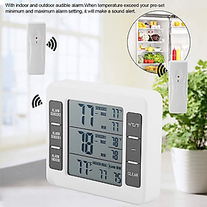 Wireless Therometer-Refrigerator Thermometer Wireless Digital Freezer Thermometer with 2PCS Wireless Sensors with Audible Alarm for Indoor Outdoor Thermometer (Battery not Included)