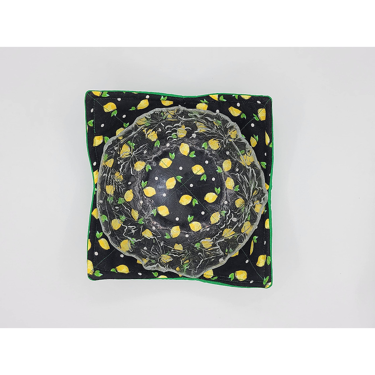 Lemon Polka Dot Microwave Bowl Cozy Vintage Inspired Reversible Microwaveable Potholder Retro Soup Buddy Kitchen Linens 50s Diner Handmade Housewarming Hostess Teacher Gifts Under 10