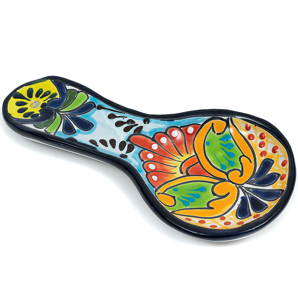 Enchanted Talavera Hand Painted Ceramic Spoon Rest Kitchen Counter top Utensil Holder For Spoons Spanish Mexican Decorations (Multi)