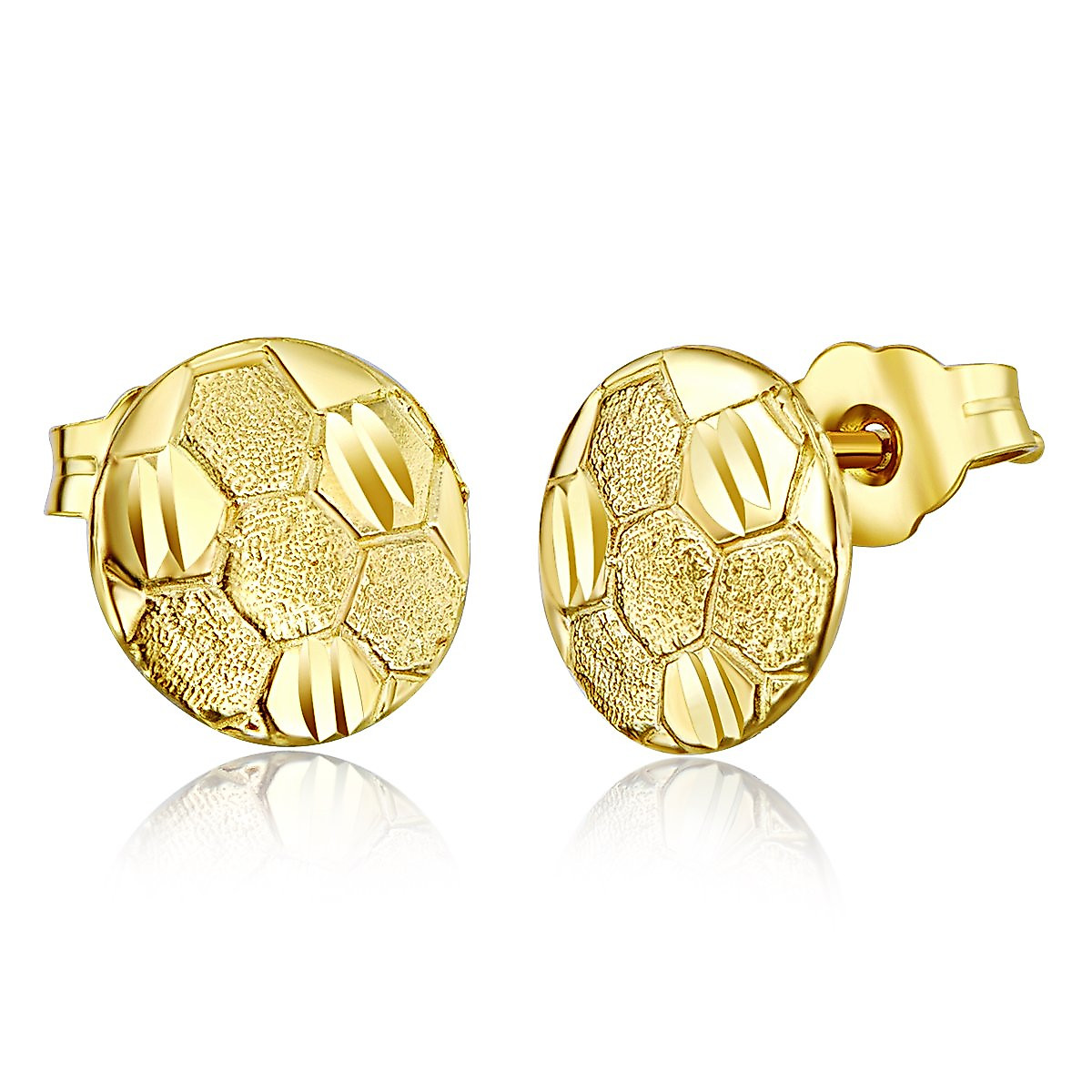 14k REAL Yellow Gold Soccer Ball Stud Earrings (8 x 8 mm)