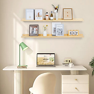 tonchean Floating Shelves 49 inch Pine Wooden Shelf with Ledge, 2 Pcs Long Floating Shelf with Lip for Wall, Picture Shelf for Living Room Bedroom Kitchen