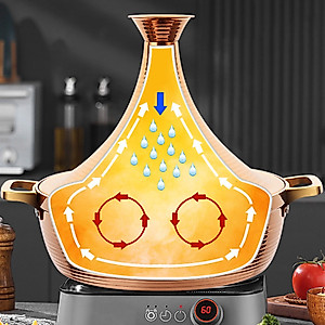 Topjia Moroccan Tagine Cooking Pot,Stainless Steel Non Stick Moroccan Casserole with 2 Handles,Large Moroccan Cooker Handmade Tagine Pot with Cone-Shaped Lid(23cm, Silver), 1776982