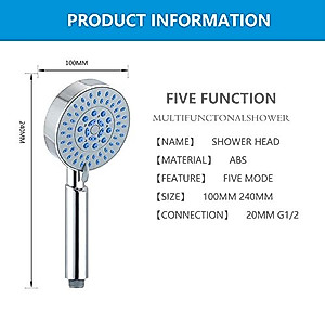 BIENKA Five Function Shower Head with Chrome Silica Gel Holes Water Saving Rainfall Showerhead Handheld Spray Nozzle Water Can