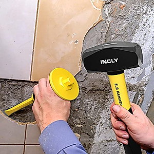 INCLY 4 PCS Geology Rock Pick Equipment Kit, 3lb Sledge Hammer 12" Mason Concrete Flat Chisel, Safety Glasses, Gloves, Tool Set for Hounding,Gold Mining & Prospecting, Brick Stone Breaking