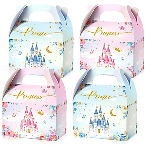 Princess and Prince Treat Boxes Pink Princess Boxes Blue Prince Castle Gift Boxes Little Princess Crown Goodie Boxes Royal Prince Cardboard Boxes for Boy Girl Birthday (Prince and Princess, 24 Pcs)
