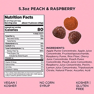 Simply Really Real Gummies | Made with Real Fruit | Peach and Raspberry | 5.3 oz (Pack of 2) | No Cane Sugar + Gluten Free + Kosher