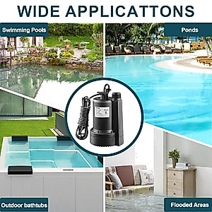 WASSERMANN 1/3HP Utility Pump 2100GPH Thermoplastic Sump Pump Submersible Water Pump with 10ft Cord, Electric Portable Water Pump for Swimming Pool Hot Tubs Garden Pond Draining Basement