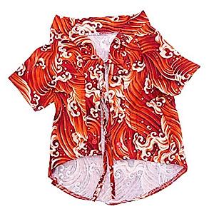 Vest Custume Top Printed Spring Beach Puppy Shirt Pet Clothes Jackets XL Style Coat for Japanese Dog Floral Dogs Creative Cats Summer Size Party Outfits Sleeve Kitten Red Short