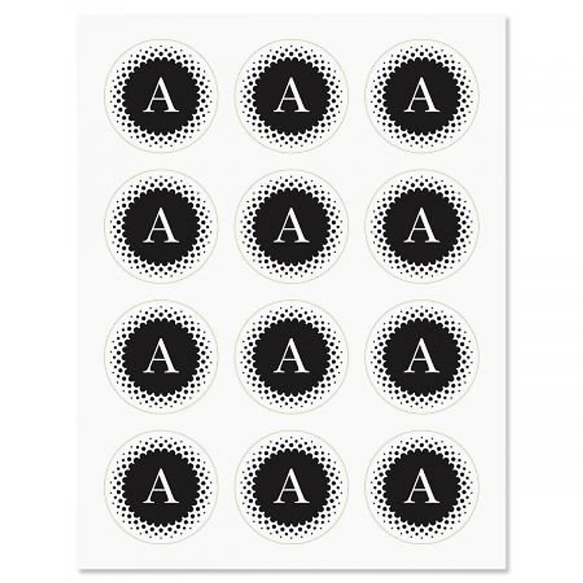 Current Personalized Initial Black and White Monogram Envelope Seals - Set of 72 Stickers, 1-1/2" Round, 6 Sheets