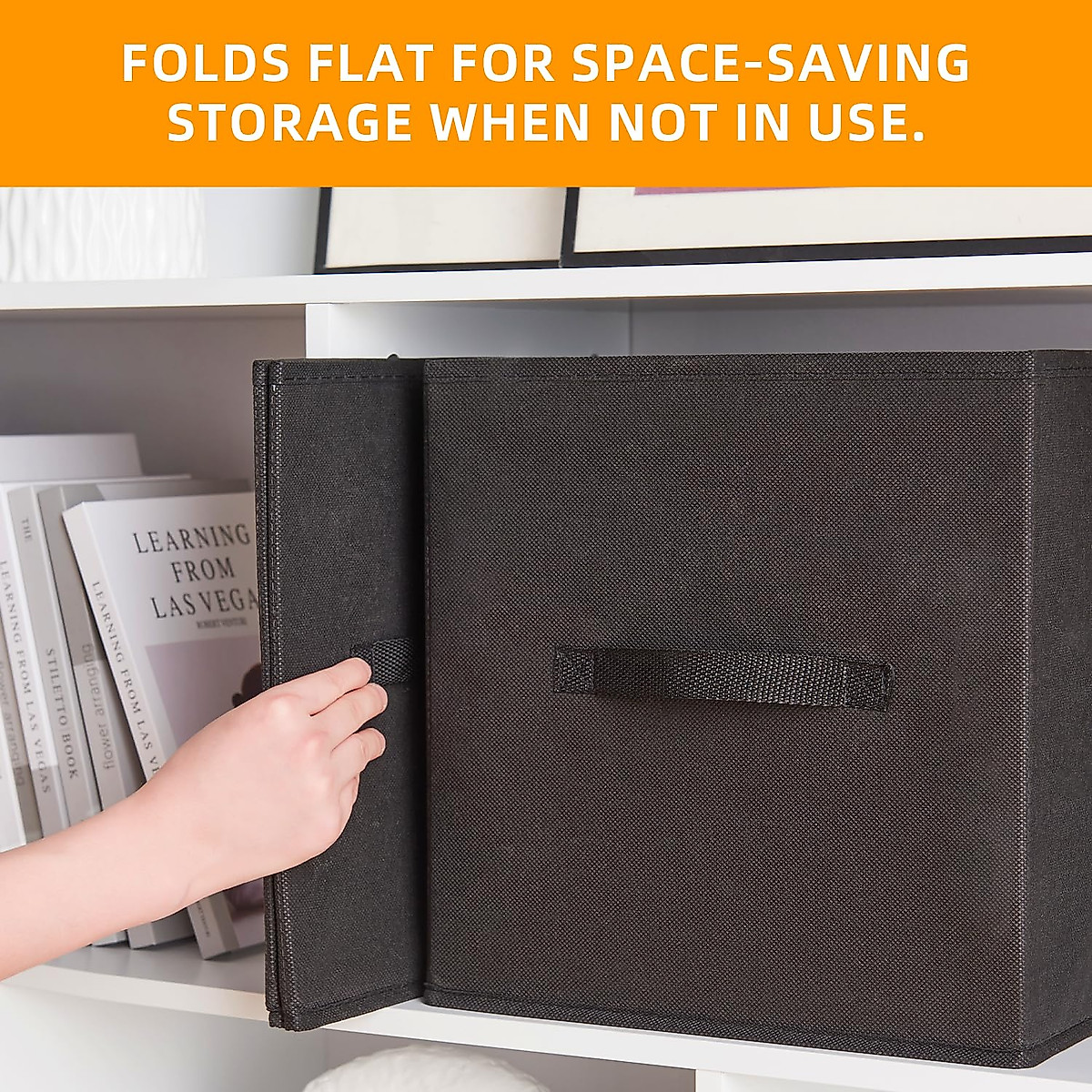 Somdot Fabric Storage Bins with Handle, 10.6 Inch Collapsible Storage Cubes, Foldable Organization Baskets for Closet Shelves Offices Toys, Set of 6 - Black