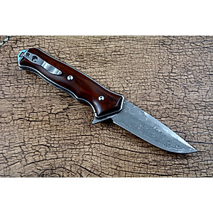 TWO SUN YSTART Damascus Blade Pocket Outdoor Folding Knife Red Ebony Wood Handle