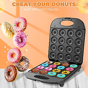 Mini Donut Maker, 16 Holes Small Doughnuts Maker Machine, Mini Pancake Maker for Kid-Friendly Breakfast, Snacks, Desserts & More with Non-stick Surface, Double-sided Heating