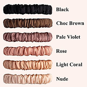 VLOMOT 6 Pcs Set 100% Pure Mulberry Silk Hair Scrunchies Silk Hair Ties with 6 Chic Colors Everyday Skinny Scrunchies Silk Ponytail Holders Hair Care No Damage (Rose)