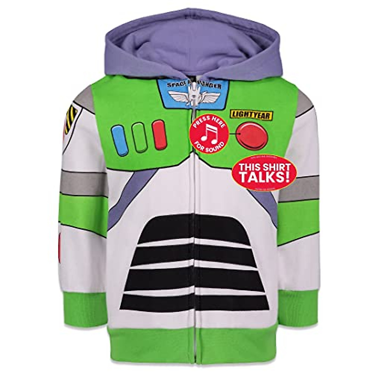 Disney Pixar Toy Story Buzz Lightyear Toddler Boys Fleece Zip Up Hoodie Green 3T