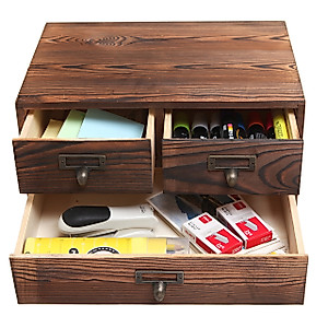 MyGift Wooden Desk Organizer with Drawers, Dark Brown Wood Desktop Storage Cabinet with 3 Drawers for Office Supplies, Sewing Kits and Accessories