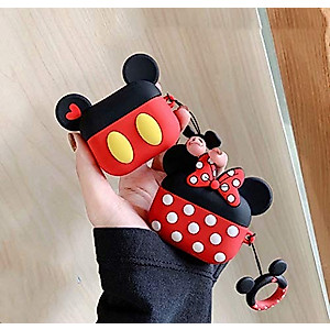 Compatible with Airpods Pro Case,Cute Cartoon Mickey Minnie Mouse Design Soft Silicone Protective Case for Apple Airpods Pro 2019/Airpods Pro 3,Red
